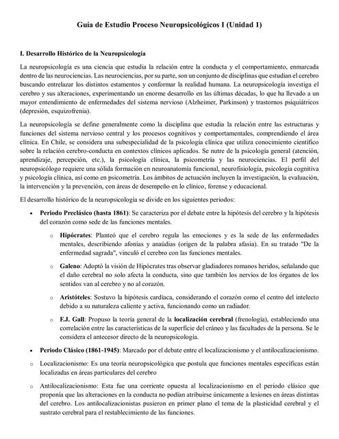 Guía de Estudio Proceso Neuropsicológicos I | Benjamín Ulloa | uDocz