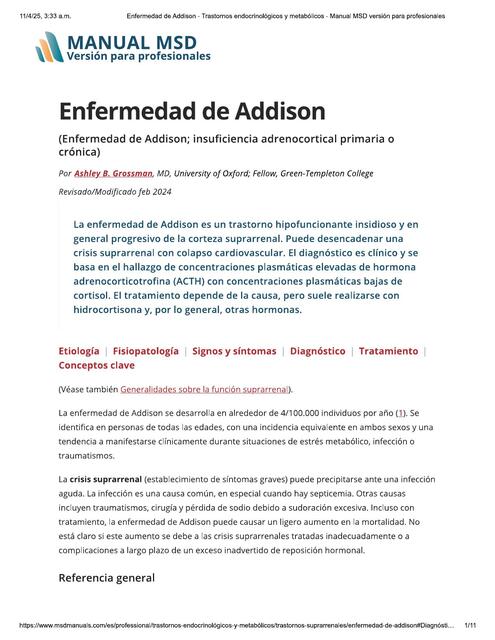 Enfermedad de Addison Trastornos endo Manual MSD v | Rocio Alfaro | uDocz