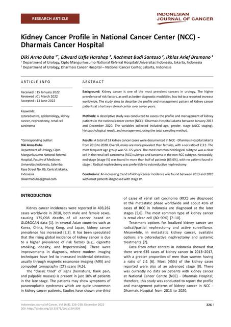 Kidney Cancer Profile in National Cancer Center NC | dan | uDocz