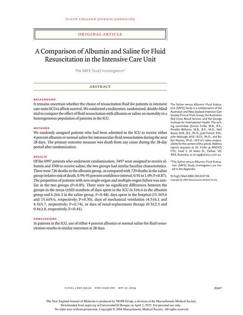 A Comparison of Albumin and Saline for Fluid resuscitation in tge ...