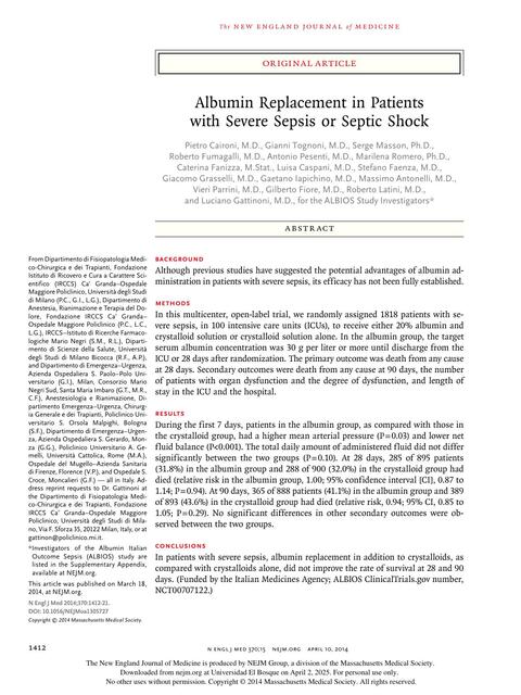 Albumin Replacement in Patients with Severe sepsis or septic shock ...