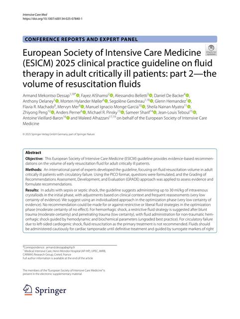 ESICM clinical practice guideline on fluid therapy | palmeth | uDocz