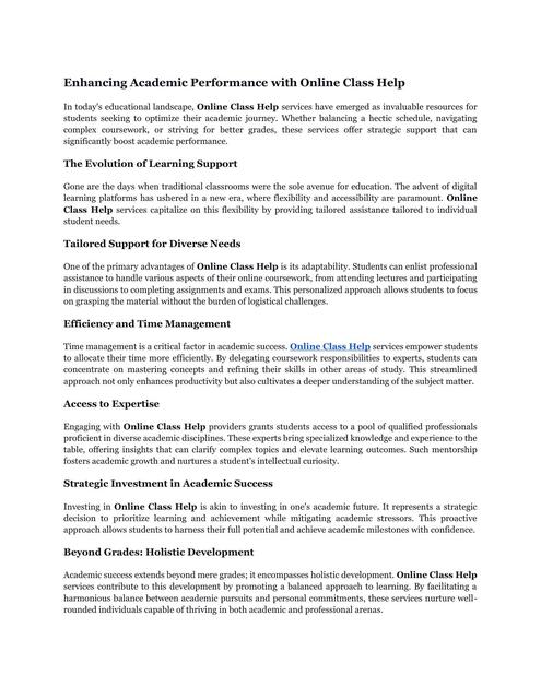 Enhancing Academic Performance with Online Class Help | onlineclass | uDocz