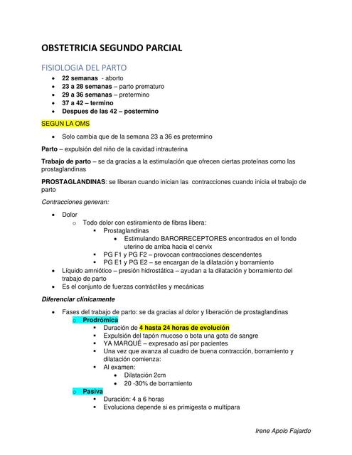 OBSTETRICIA SEGUNDO PARCIALcompleto | Alison Mora | uDocz