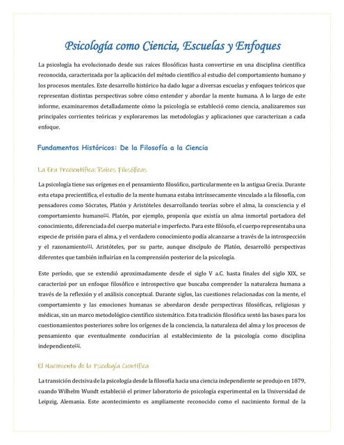 Psicología como Ciencia Escuelas y Enfoques Un A | keate leyva | uDocz