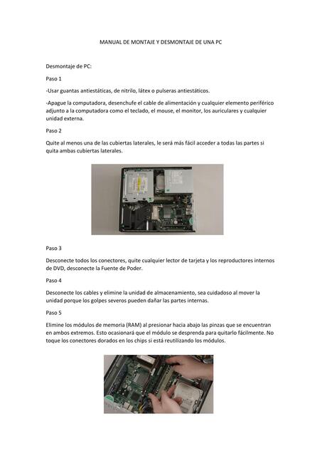 MANUAL DE MONTAJE Y DESMONTAJE DE UNA PC | Jara Raiden | uDocz