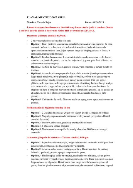 PLAN ALIMENTICIO MARZO VICTORIA ROJAS | Daniel | uDocz