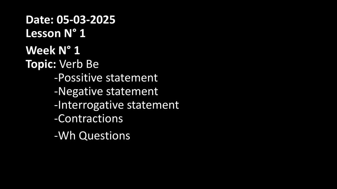 Lesson 1 05 03 24 Verb be | S.S | uDocz