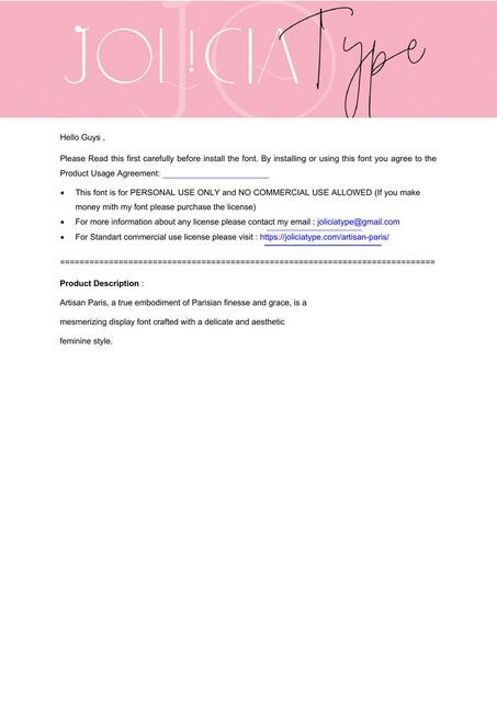 Jolicia Type Important Information About This Font | Anahí | uDocz
