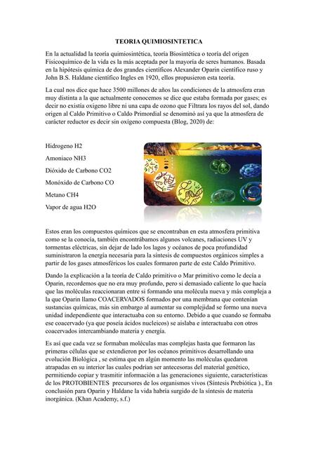 TEORIA Creacinismo y Quimiosintetica GRUPO2 | Isabel | uDocz