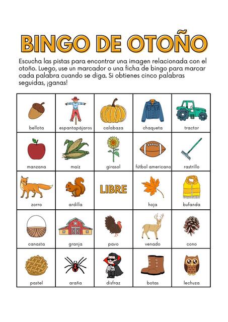 Bingo de Otono Para Terapia de Habla en Color Ilus | Thaisireth | uDocz