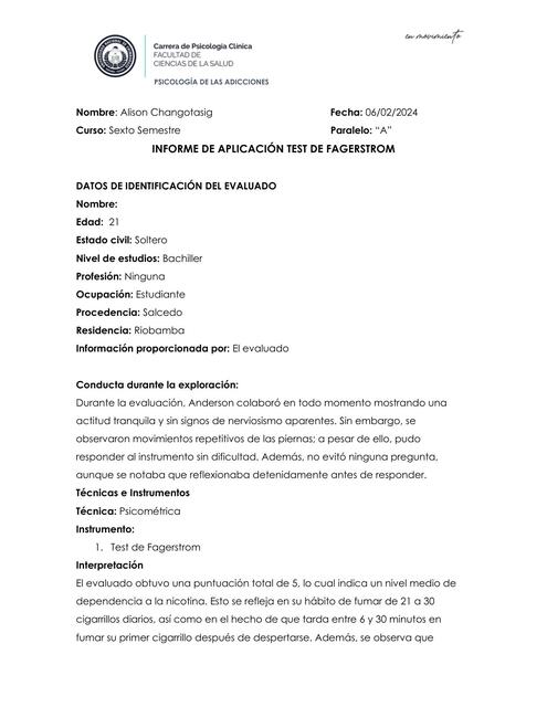 INFORME APLICACIÓN FAGERSTORM Y ADUIT | Alison Changotasig | uDocz