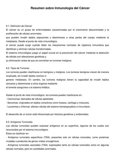 Resumen Inmunologia Cancer | M | uDocz