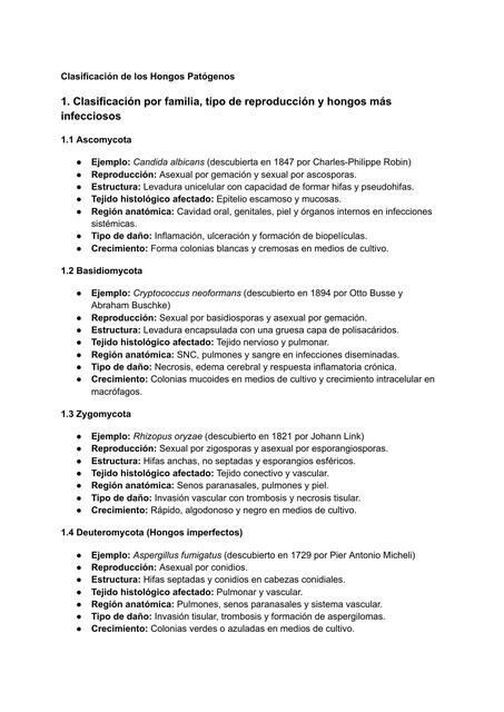 Clasificación de los Hongos Patógenos | Teresa Martínez | uDocz