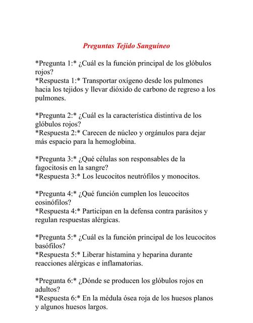 Flashcards de Preguntas Tejido Sanguíneo | Por Cami Paredes | uDocz