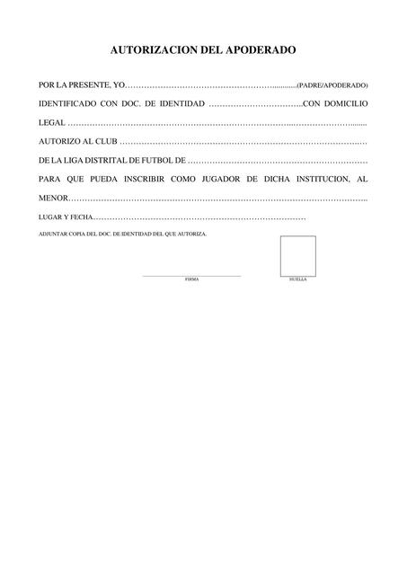 MODELO DE AUTORIZACION DEL APODERADO | Sebastián Diego Alonso | uDocz
