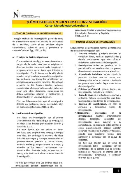 Lectura - Cómo escoger un buen tema de investigación | Study Ingeniería ...