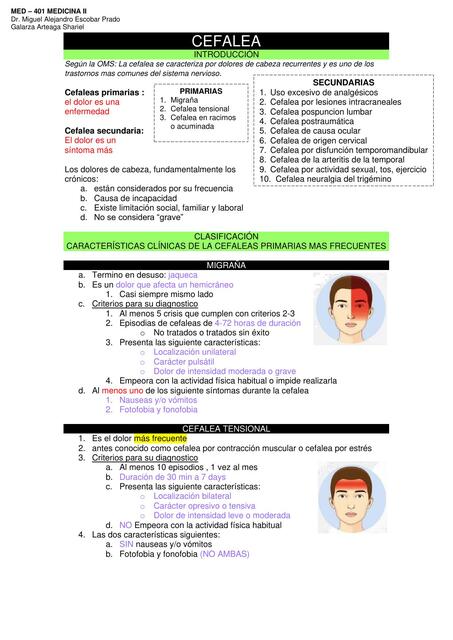 3 CEFALEA | Shariel Daniela Galarza Arteaga | uDocz