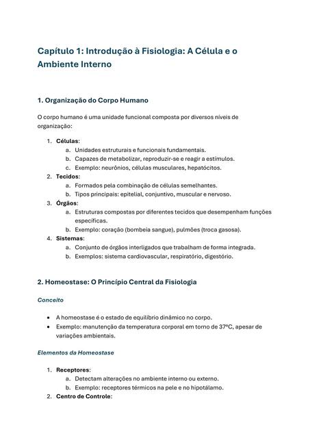 Resumo Cap 1 e 2 Guyton y Hall | Medicina | uDocz