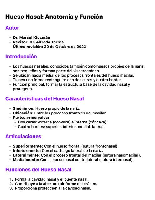 anatomía y función del hueso nasal notes | Veronica Uribe Orrego | uDocz