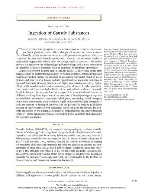 04 30 NEJM Ingestion of Caustic Substances pdf | Juan | uDocz