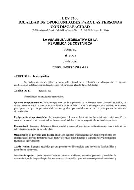 Ley 7600 Y SU REGLAMENTO | Sarita Lynn | uDocz