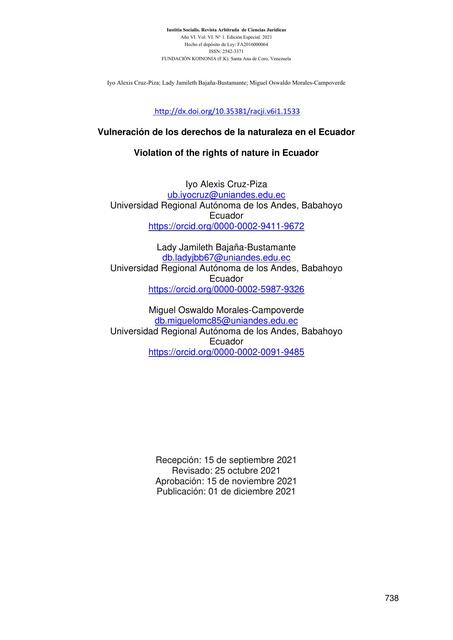 Vulneracion de los derechos de la natura | alfredo manobanda | uDocz