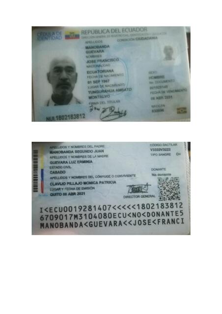 Cedula Jose manobanda | alfredo manobanda | uDocz