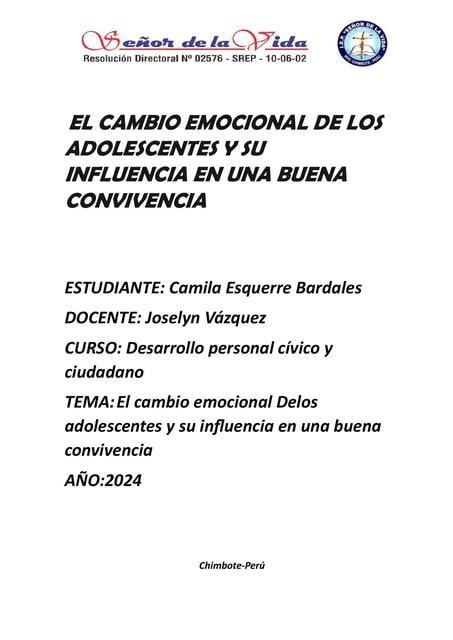 EL CAMBIO EMOCIONAL DE LOS ADOLESCENTES Y SU INFLU | Camila | uDocz