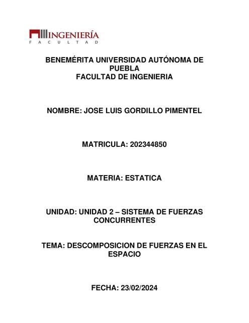 Sistemas de fuerzas concurrentes | José Luis GORDILLO | uDocz