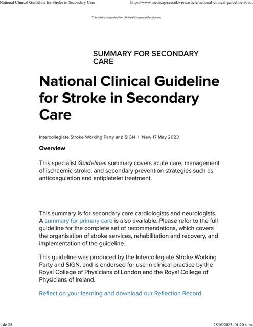 National Clinical Guideline for Stroke in Secondar | Sebastian Salvador | uDocz
