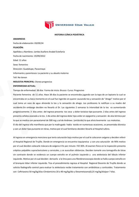 HISTORIA CLÍNICA PEDIÁTRICA 1 | Marlene Olinda Arrascue campos | uDocz