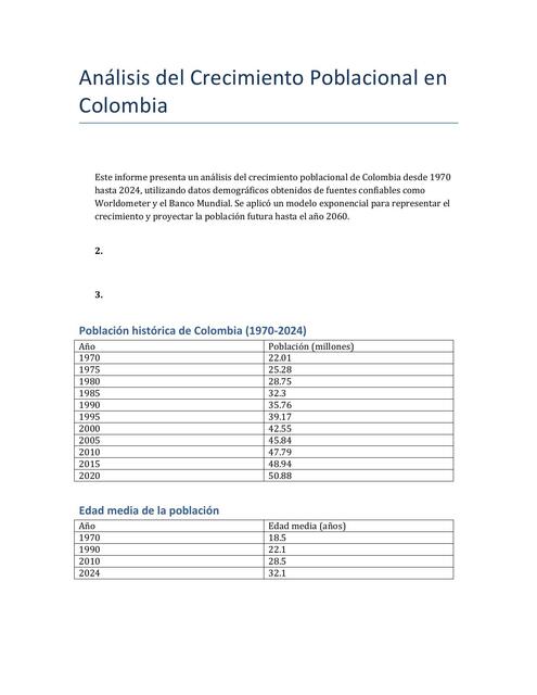 Crecimiento Poblacional Colombia | Karen Patricia Benites Roque | uDocz