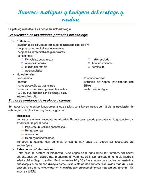 TUMORES MALIGNOS Y BENIGNOS DEL ESOFAGO Y CARDIAS | Josefina Haritchet ...