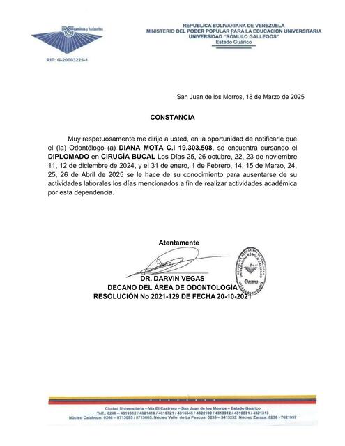 CONSTANCIA DIPLOMADO UNERG DIANA MOTA | Steven Castro | uDocz