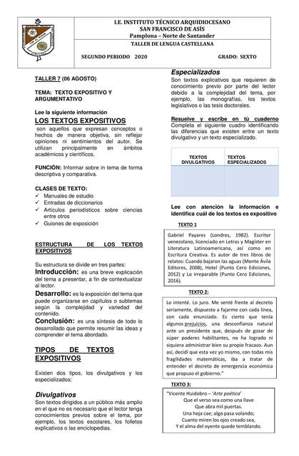 Tipos de textos expositivos: características y ejemplos | uDocz