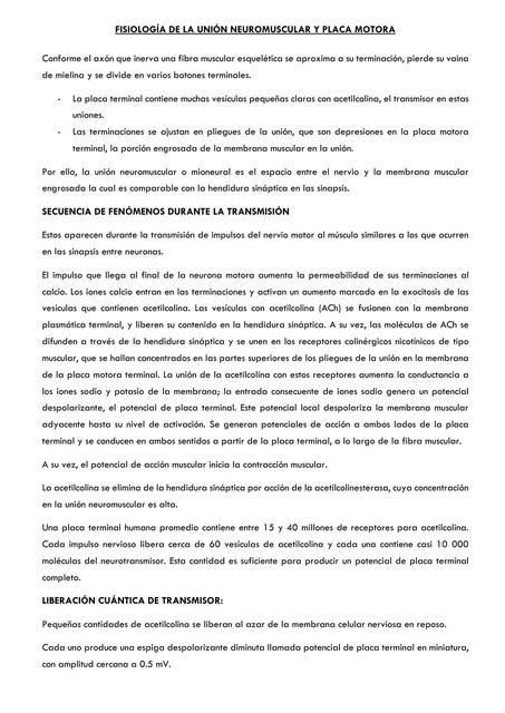 FISIOLOGÍA DE LA UNIÓN NEUROMUSCULAR Y PLACA MOTOR | Annie S. | uDocz