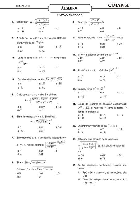 1 SEMANA 01 ÁLGEBRA | CS | uDocz