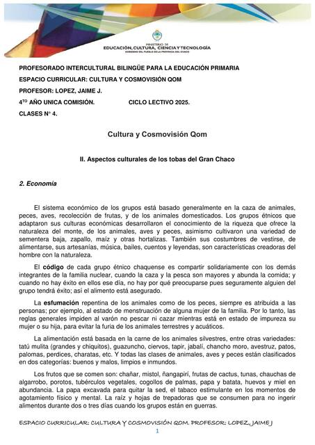 CLASES 4 CULTURA Y COSMOVISÓN QOM | Aldo SARAVIA | uDocz