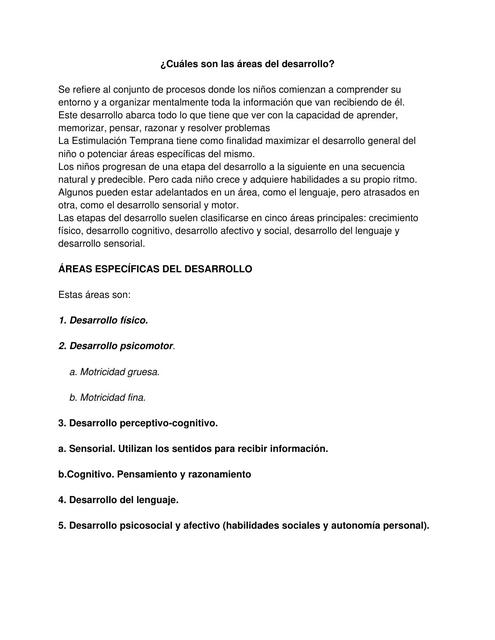 Cuáles son las áreas del desarrollo | Daniela | uDocz