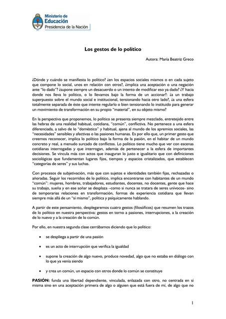 Greco Los gestos de lo político REFLEXIÓN FILOSO | Brian | uDocz