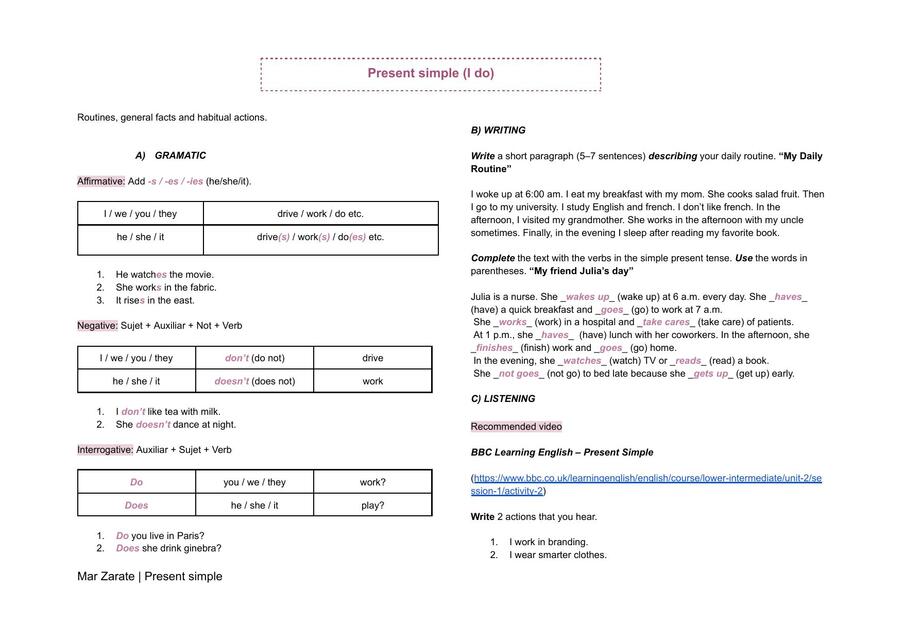 Present Simple (I do) | Maria del Carmen Ochoa Zarate | uDocz