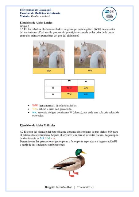 Ejercicios de Alelos Letales y multiples | Bri Pazmiño | uDocz