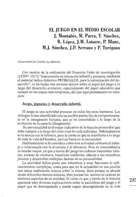 El juego en el medio escolar | Pedagogos y Didáctica | uDocz