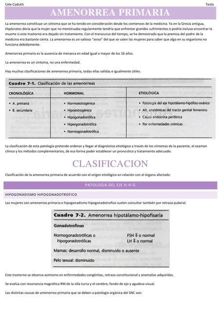 Amenorrea primaria - Testa | Celeste Codutti | uDocz