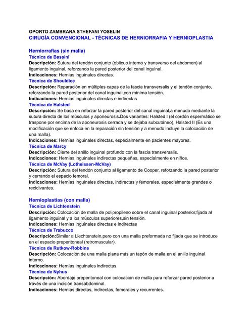 CIRUGÍA CONVENCIONAL TÉCNICAS DE HERNIORRAFIA Y HE | Sthefani Oporto ...