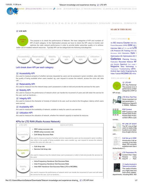 Telecom knowledge and experience sharing LTE KPI | Mauricio | uDocz