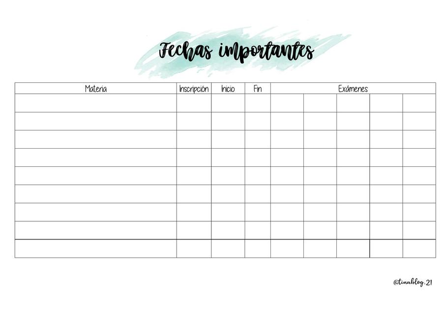 Plantilla de Fechas importantes | Valen Dogovich | uDocz