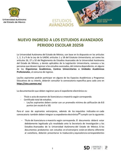ConvocatoriaNuevoIngresoEA25B | Rocio Fernanda Puga | uDocz