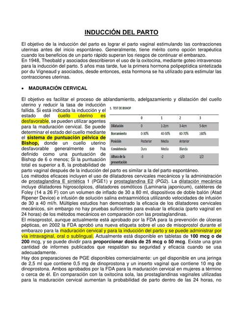 INDUCCIÓN DEL PARTO | Fernanda Garcia Mtz | uDocz